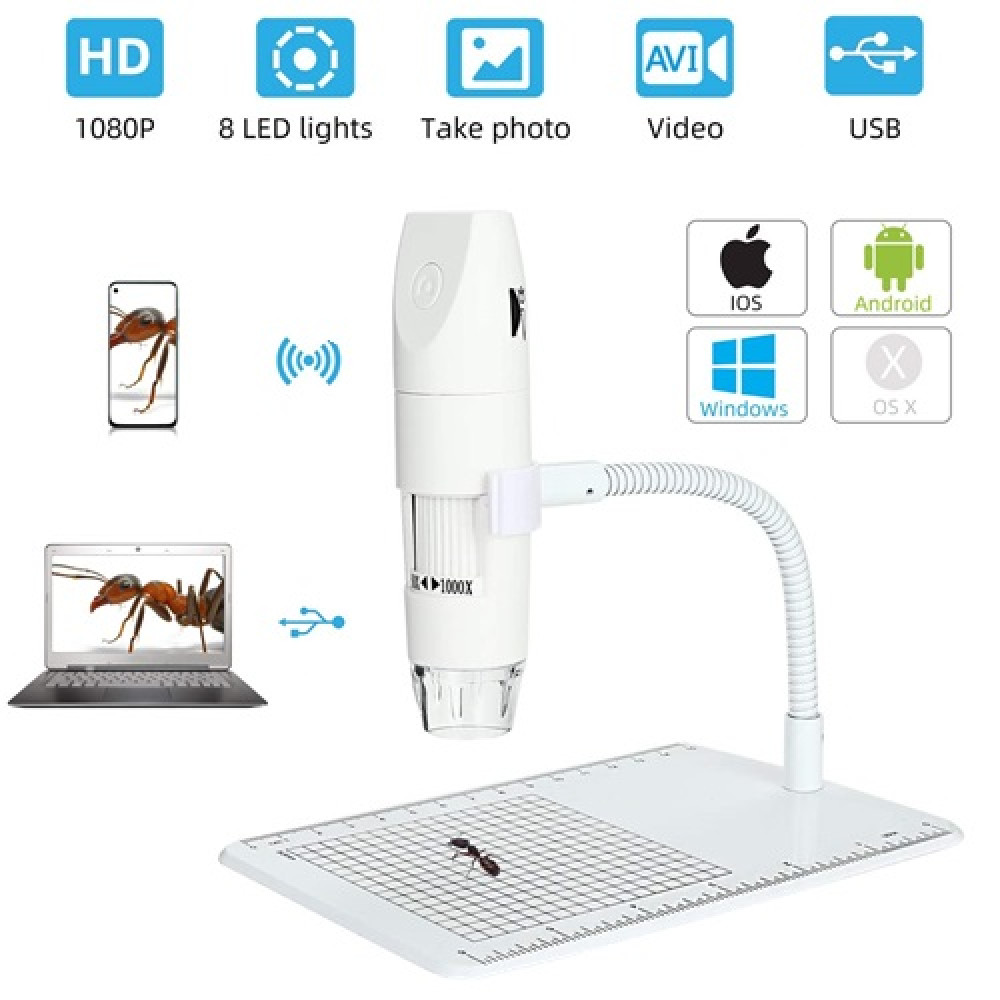 INSKAM 1000x Zoom Handheld Wireless 8 LED Digital Microscope Endoscope ...