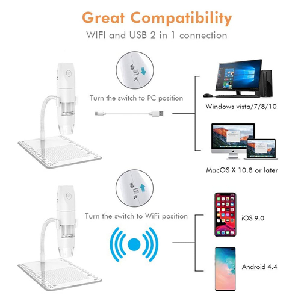 INSKAM 1000x Zoom Handheld Wireless 8 LED Digital Microscope Endoscope ...