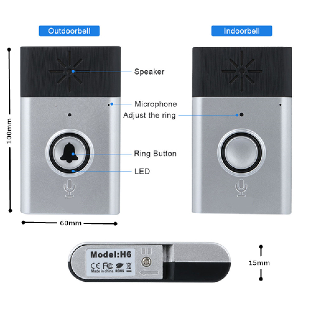 H6 Wireless 2 Way Voice Intercom Doorbell