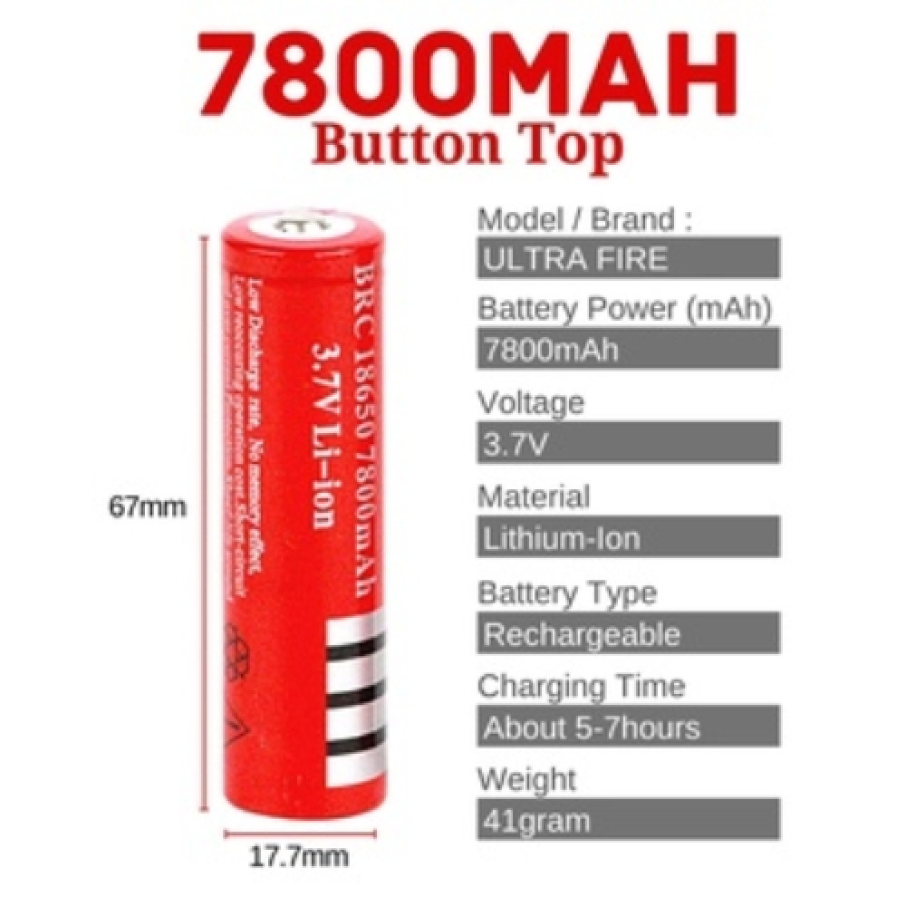 ULTRAFIRE 18650 3.7V 7800mAh Button Top Flat Top Rechargeable Li-Ion ...