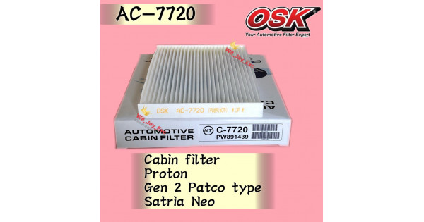 OSK CABIN FILTER AC-7720 PROTON GEN2 GEN 2 PATCO TYPE,SATRIA NEO PATCO ...