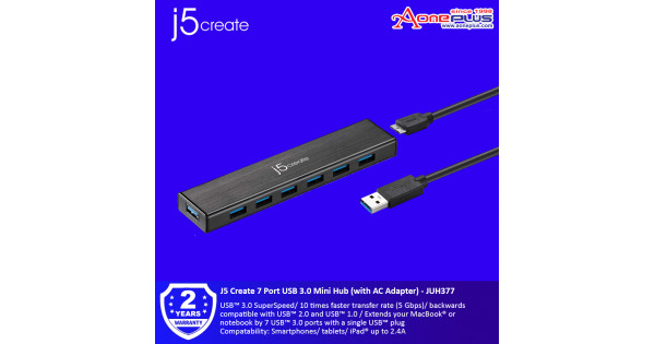 J5 Create 7 Port USB 3.0 Mini Hub (with AC Adapter) - JUH377