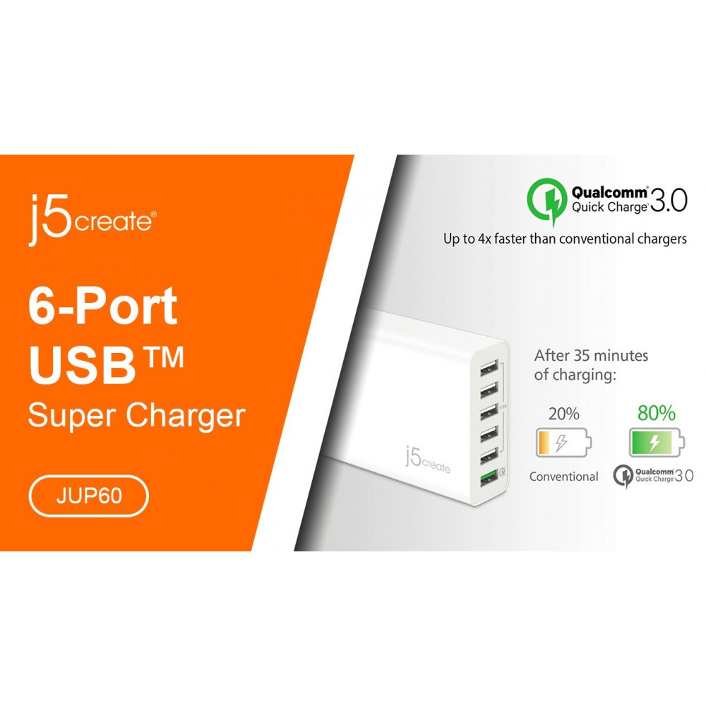 J5 Create 60W QC 3.0 USB 6-Port Charger - JUP60