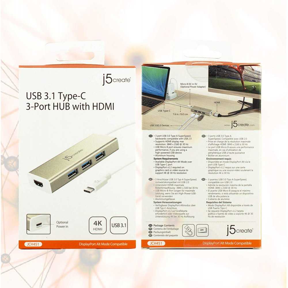 J5 Create USB 3.1 Type-C 3 Port Hub with HDMI - JCH451