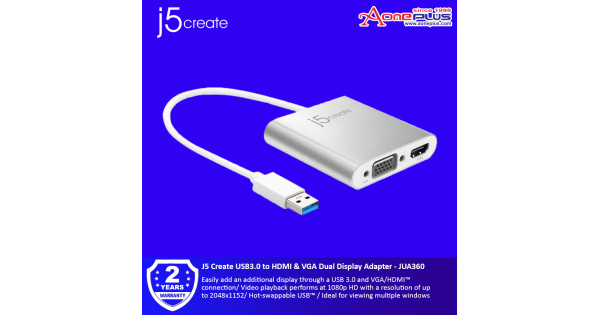 J5 Create USB3.0 to HDMI & VGA Dual Display Adapter - JUA360