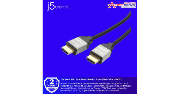 J5 Create 2M Ultra HD 4K HDMI 2.0 Certified Cable - JDC52