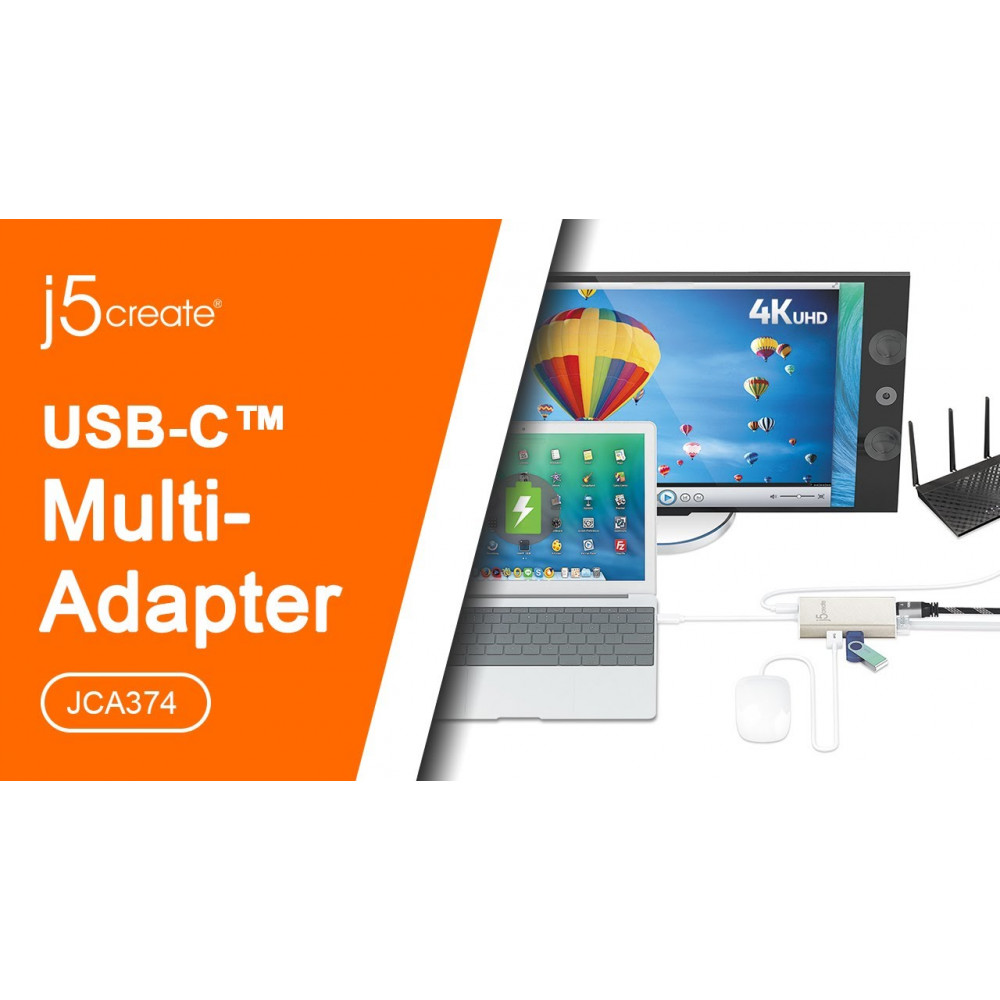 J5 Create Type-C to HDMI & GigaLan & USB3.0 Multi Adapter with Power ...