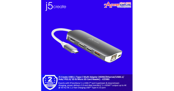 J5 Create USB3.1 Type-C Multi Adapter (HDMI/Ethernet/USB3.1/Hub/ PD2.0 ...