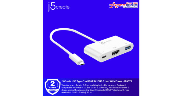 J5 Create USB Type-C to HDMI & USB3.0 Hub With Power - JCA379