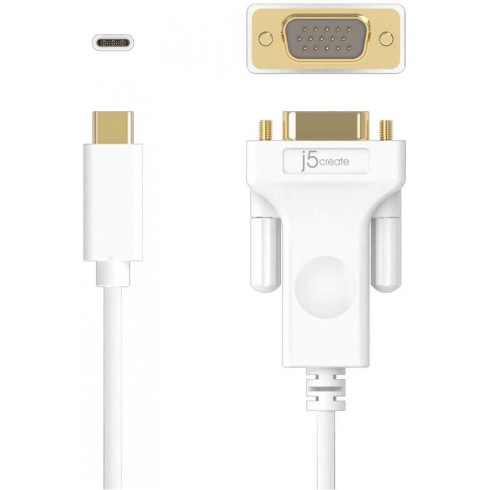 J5 Create 1.8M USB Type-C to VGA Cable / White - JCC111