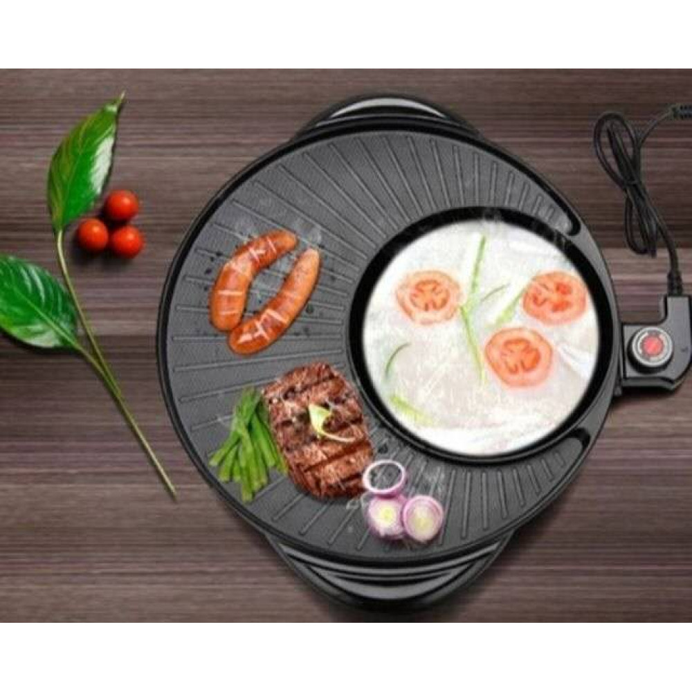 Electric Korean BBQ Grill Pan with Shabu Shabu BBQ Steamboat Hot Pot ...