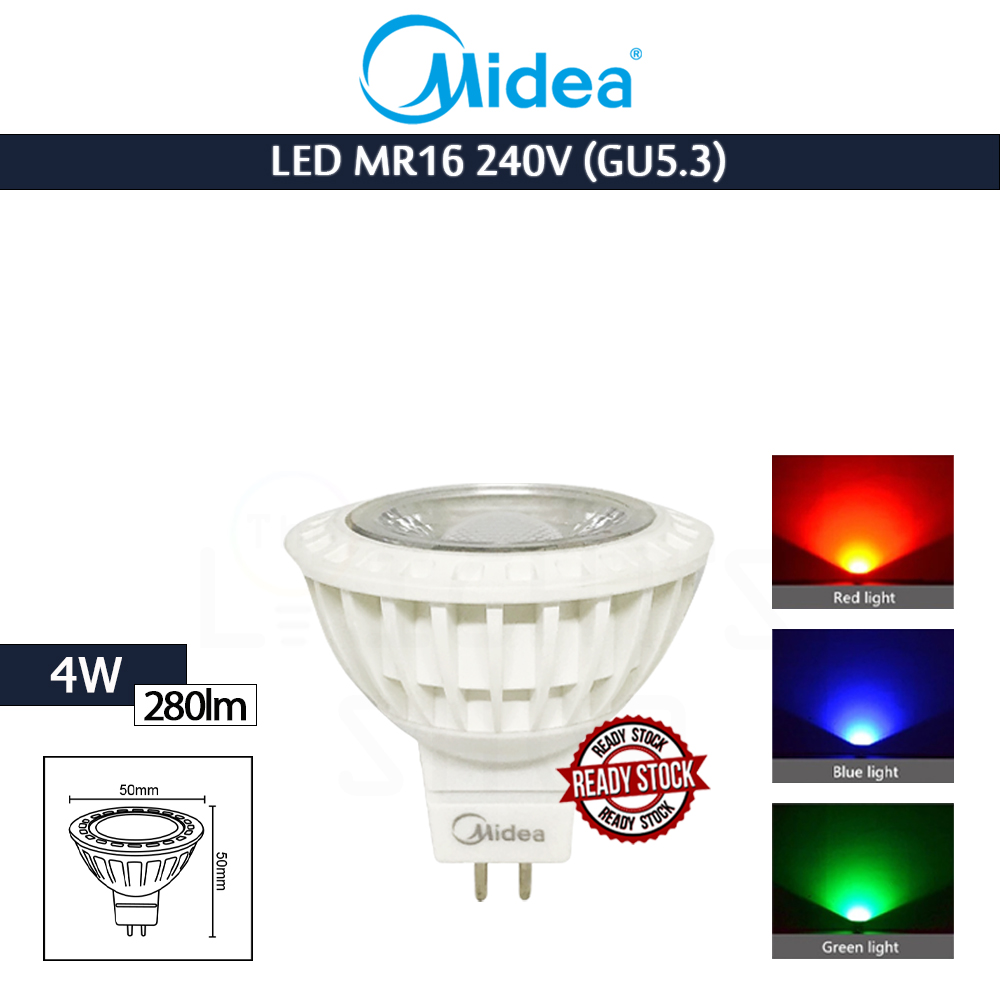 Midea Led MR16 240V (GU5.3) 4W Red/Blue/Green#Bulb#Downlight#Eyeball# ...