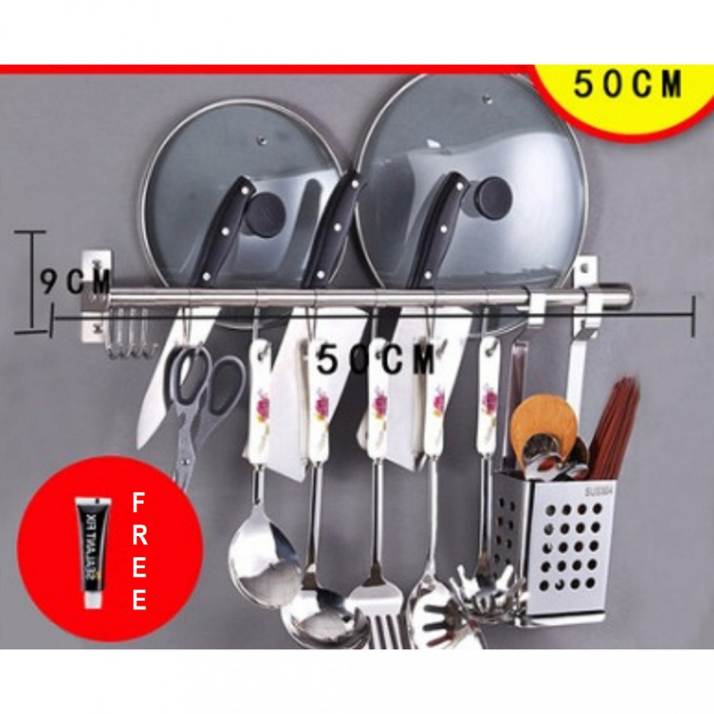 BOLTLESS Wall Mount Stainless Steel Kitchen Hanging Hooks Pot Pan ...