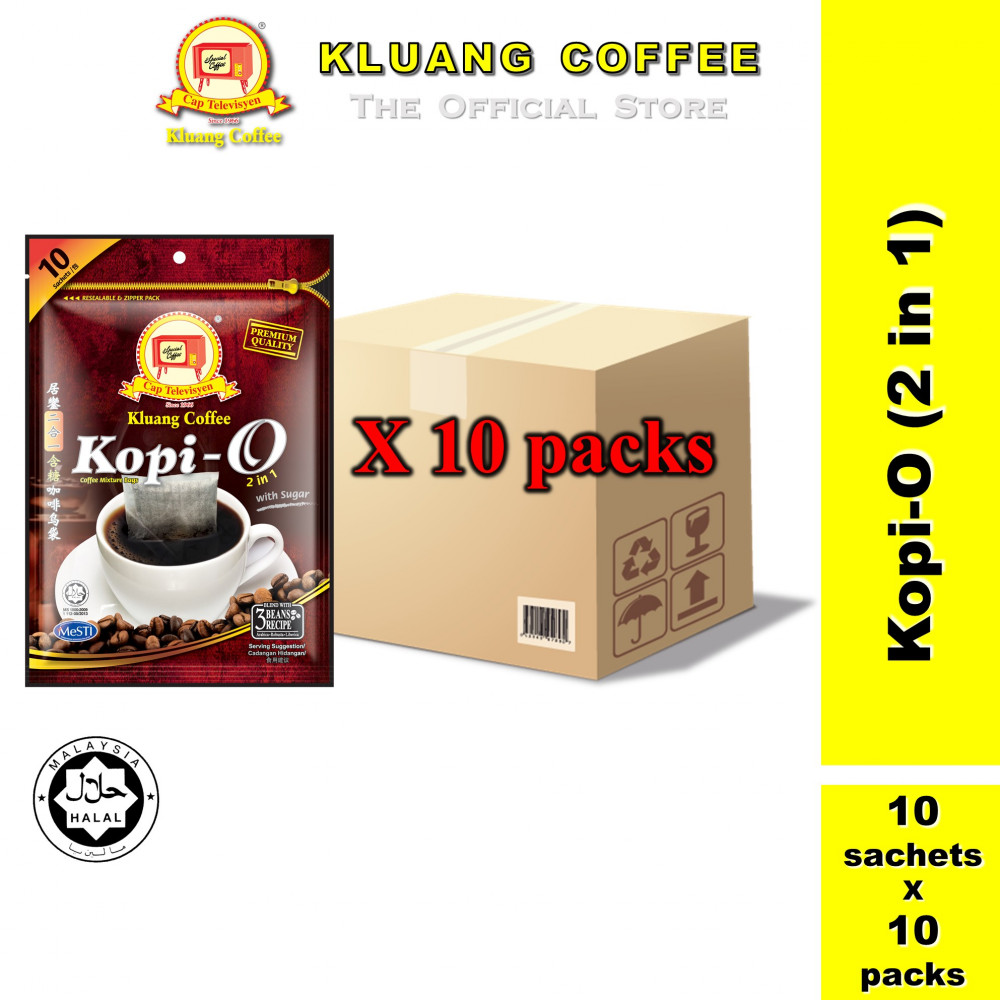 Kluang Black Coffee Cap Televisyen Kopi O 2 in 1 (10 sachets x 10 packs ...