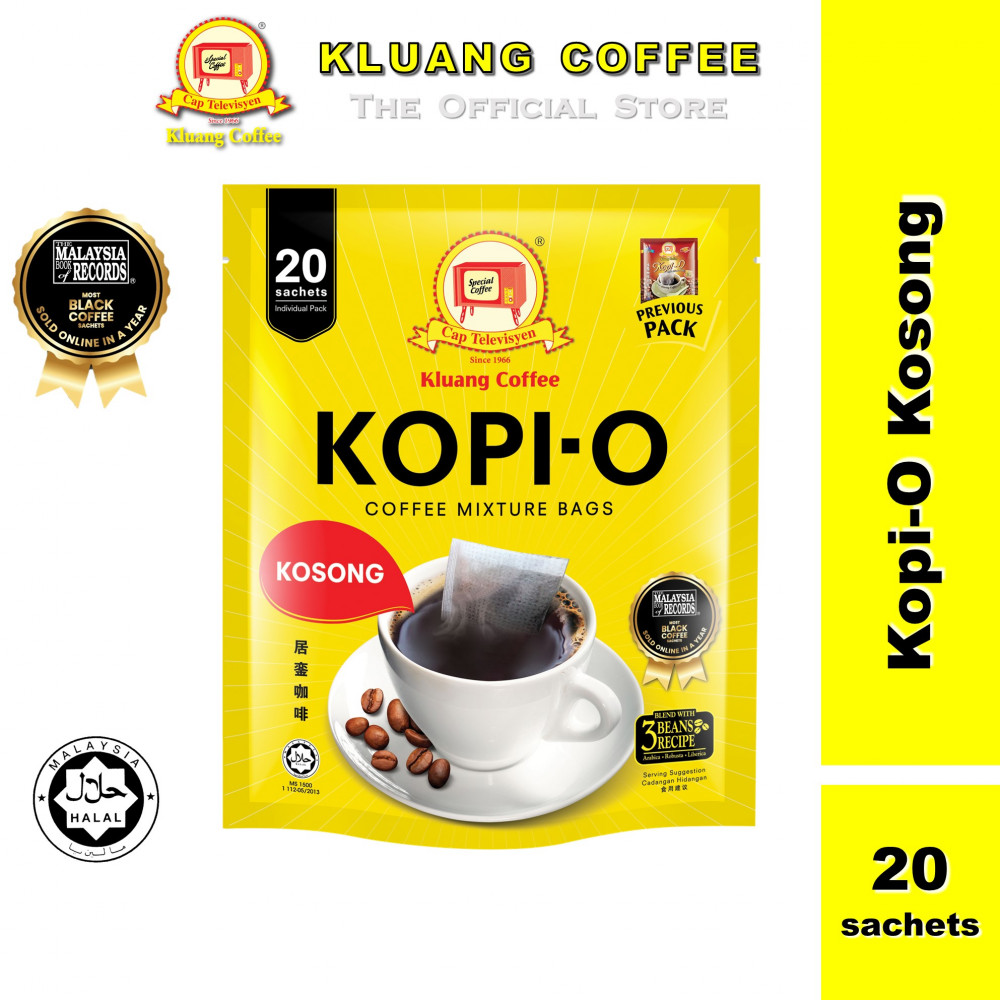 Kluang Coffee Cap Televisyen Kopi O Kosong (20 individual sachets x 1 ...