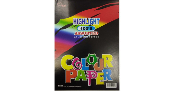 Uni Highlight Colour Paper 80gsm A4-100's (S-4200)