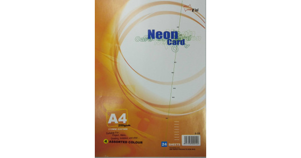 Uni Neon Colour Card 200gsm A4-24's (S-59)