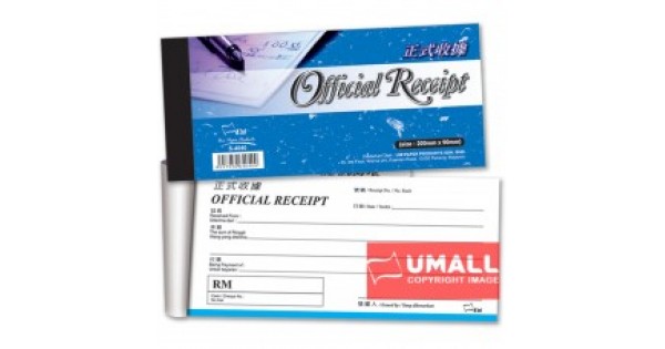 UNI OFFICIAL RECEIPT 3.5" X 8" 45's X 2ply (S4040) 10 IN 1