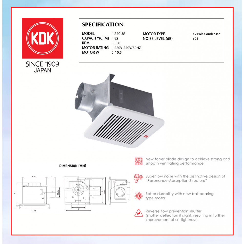 KDK CEILING MOUNTED VENTILATING FAN-STEEL TYPE 24CUG #KIPAS EXHAUST ...