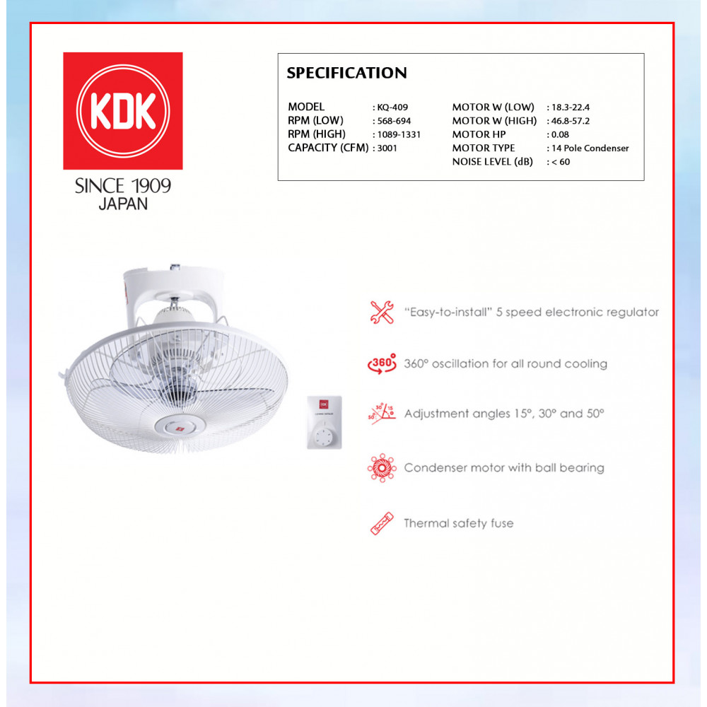 KDK AUTO FAN (40cm/16") WHITE KQ-409 #KIPAS DINDING#KIPAS SILING# ...