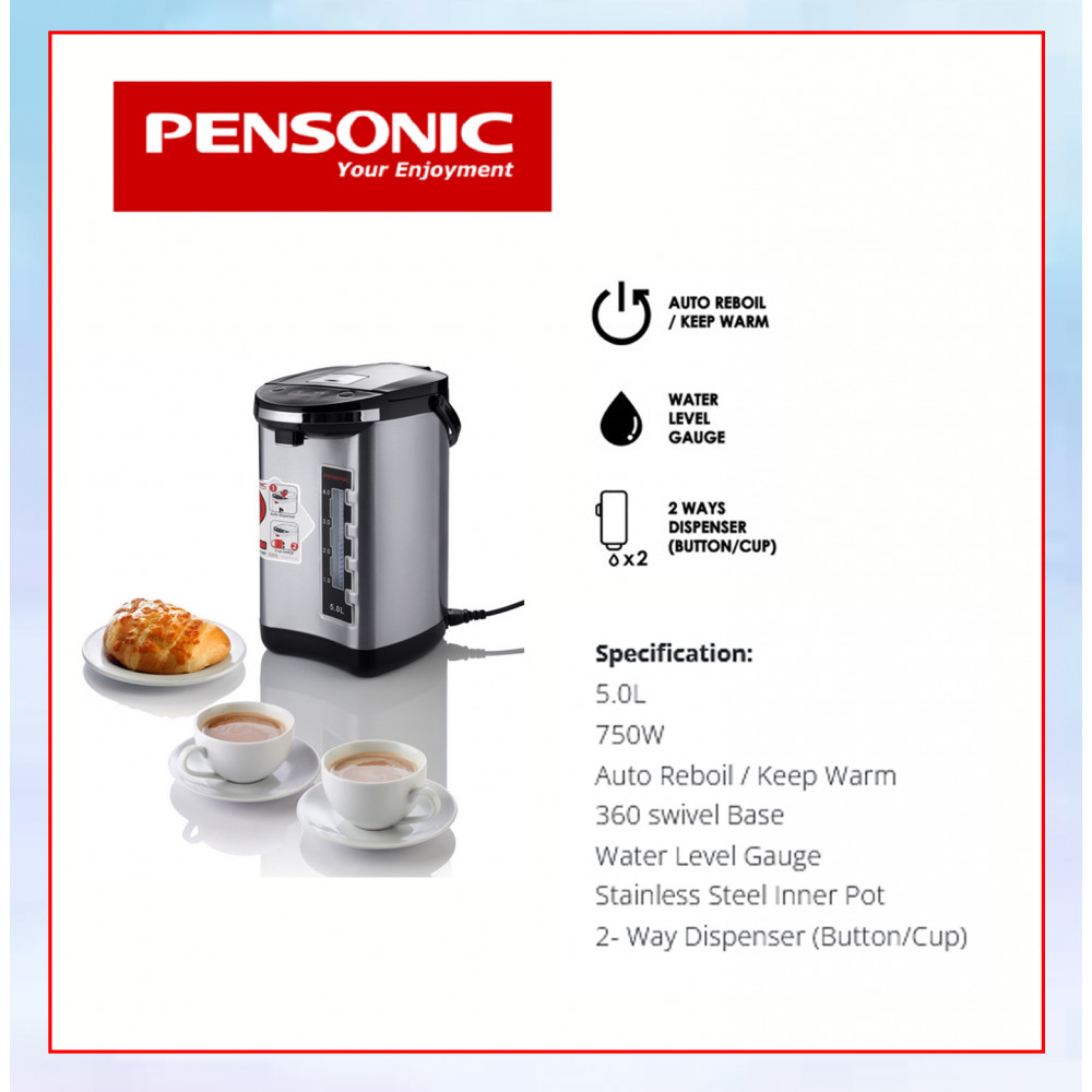 PENSONIC ELECTRIC THERMO POT (BLACK SILVER) 5.0L PTF-5003 #TERMOS ...