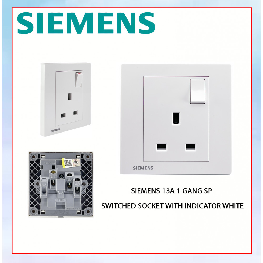 SIEMENS 13A 1 GANG SP SWITCHED SOCKET WITH INDICATOR WHITE 5UB1312 ...