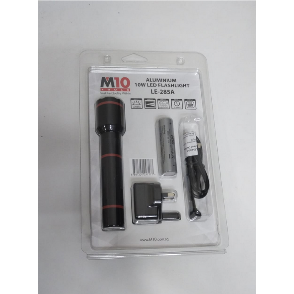 M10 TOOLS (BATTERY INCLUDED) ALUMINIUM RECHARGEABLE LED FLASHLIGHT 10W ...