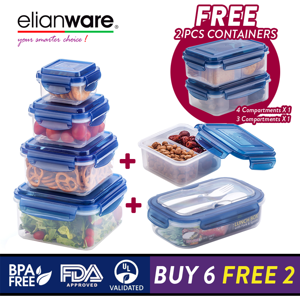 Elianware Ezy-Lock Compartments Microwavable 100% Airtight Food ...