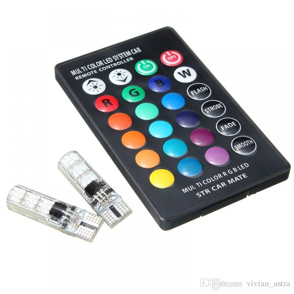 2pcs Multi Color T10 5050 SMD RGB Remote 6 LED Controller Reading Wedge ...