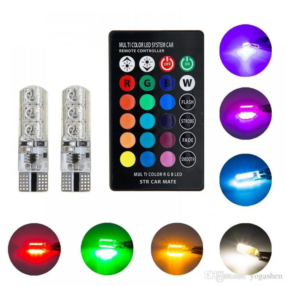 2pcs Multi Color T10 5050 SMD RGB Remote 6 LED Controller Reading Wedge ...